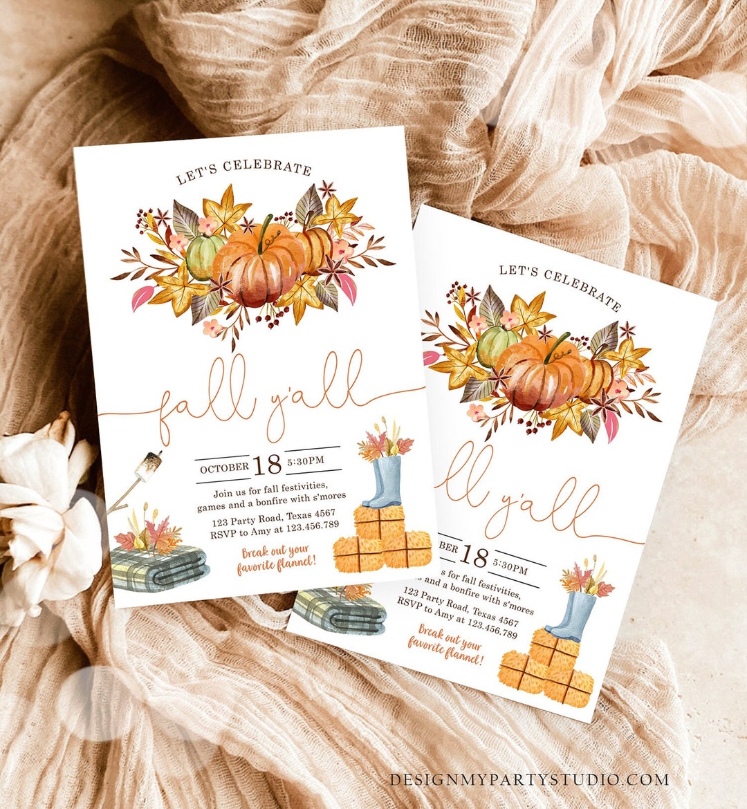 Editable Fall Y'all Party Invitation Fall Festival Party Backyard ...