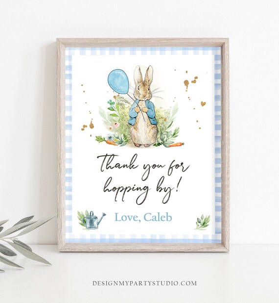 Editable Peter Rabbit Thank You Sign Boy Birthday Baby Shower Thank You ...