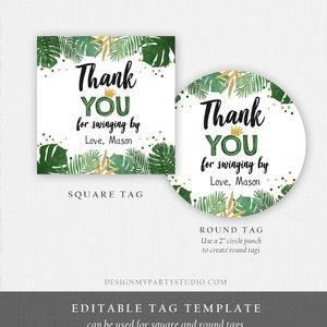 Editable Tropical Safari Favor Tags Thank You Wild One Label Jungle Zoo ...