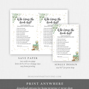 Editable Who Knows the Bride Best Bridal Shower Game Wedding Shower ...