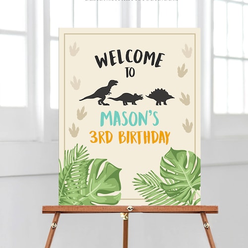Editable Dinosaur Welcome Sign Boy Green Blue Dino Dig Party - Etsy