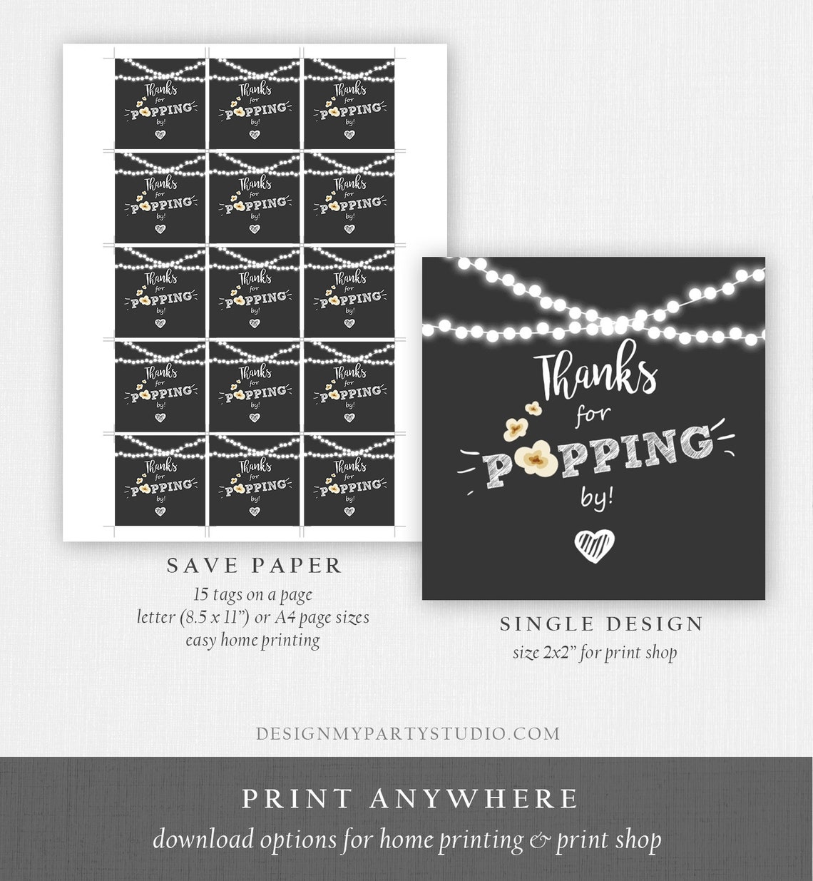 Editable Thanks for Popping by Gift Popcorn Favor Tag String - Etsy