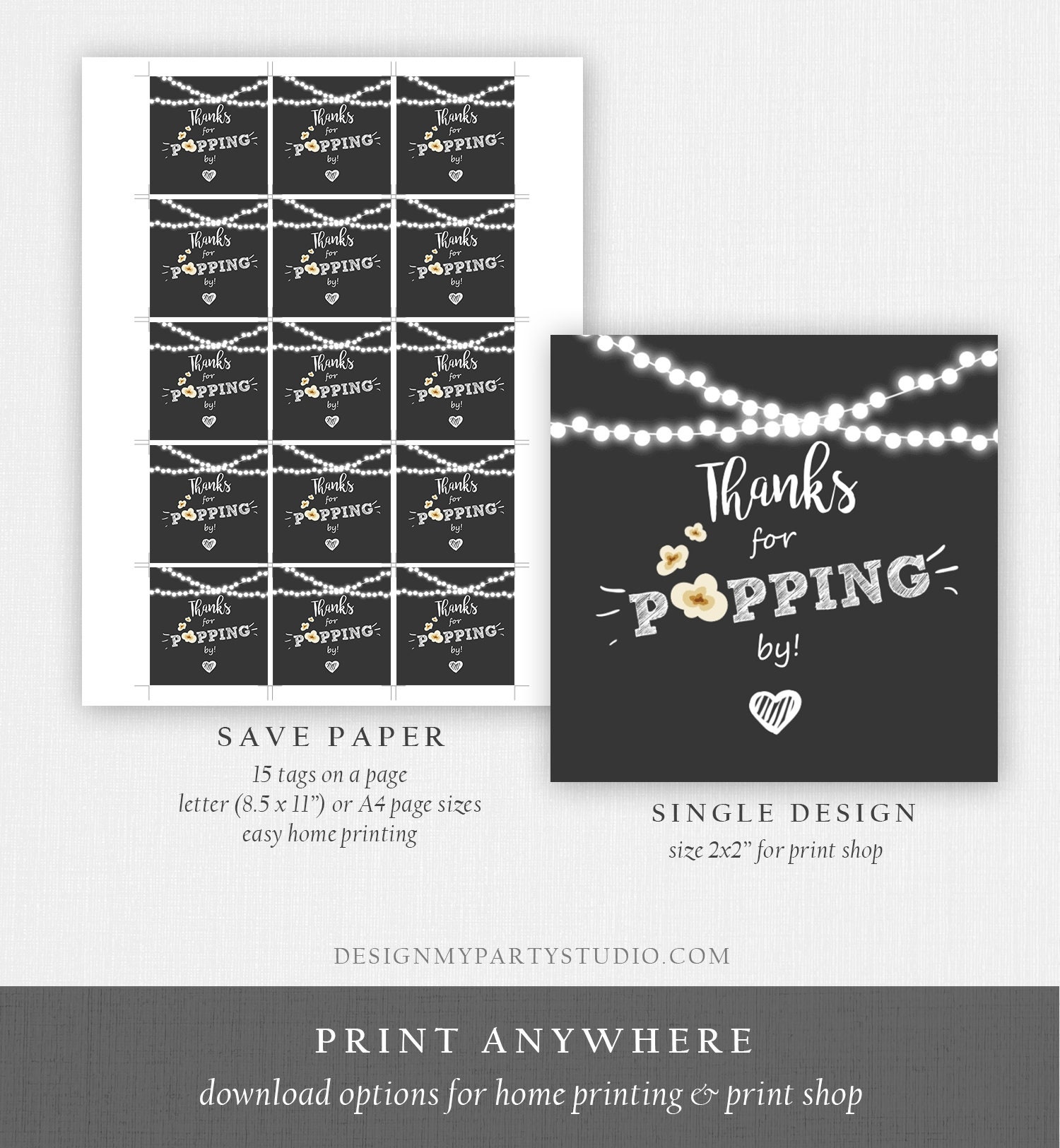 Editable Thanks for Popping by Gift Popcorn Favor Tag String - Etsy