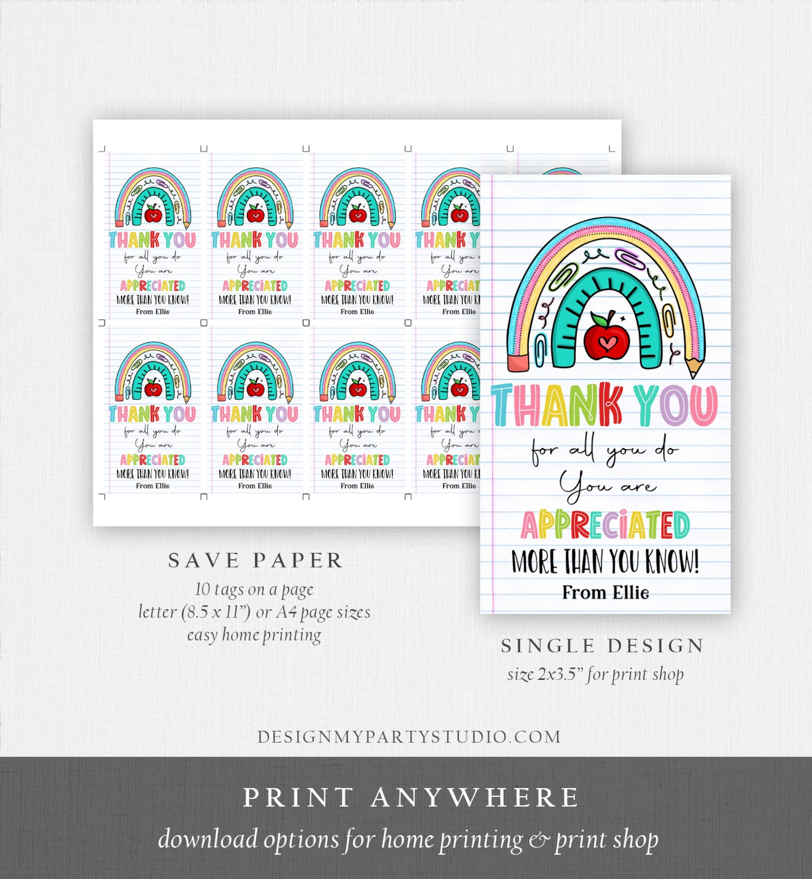 Editable Teacher Appreciation Tags Teacher Tag Thank You Gift Tag End ...