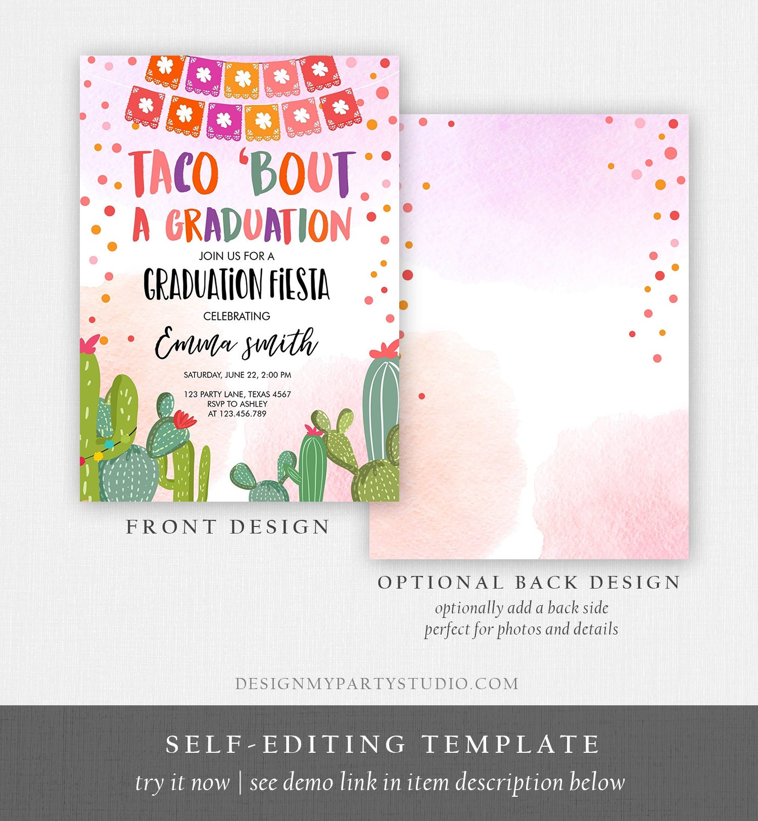Editable Taco Bout a Graduation Party Invitation Fiesta - Etsy