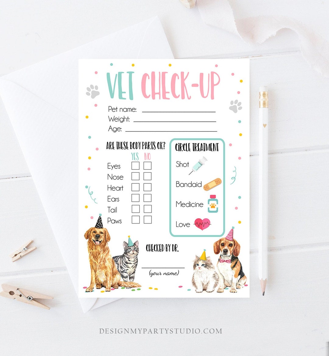 Vet Check up Exam Sheet Pet Check-up Dog Cat Birthday Party Puppy ...