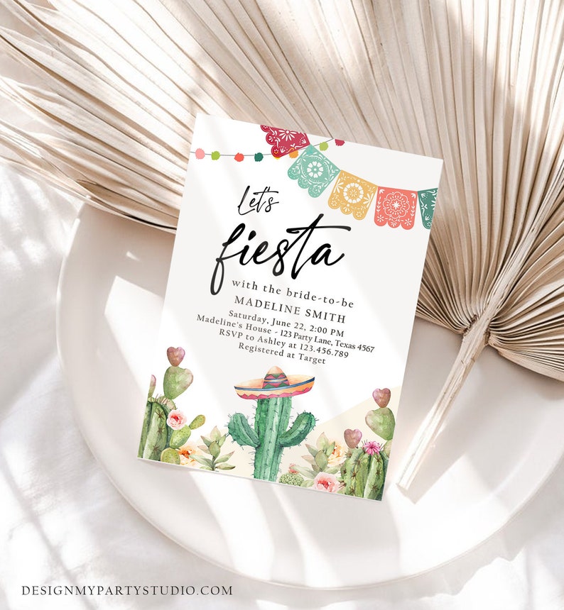 Editable Fiesta Bridal Shower Invitation Couples Shower Mexican Cactus ...