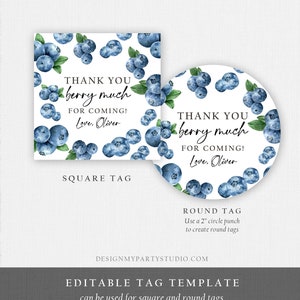 Editable Blueberry Favor Tags Berry First Birthday Thank You Stickers ...