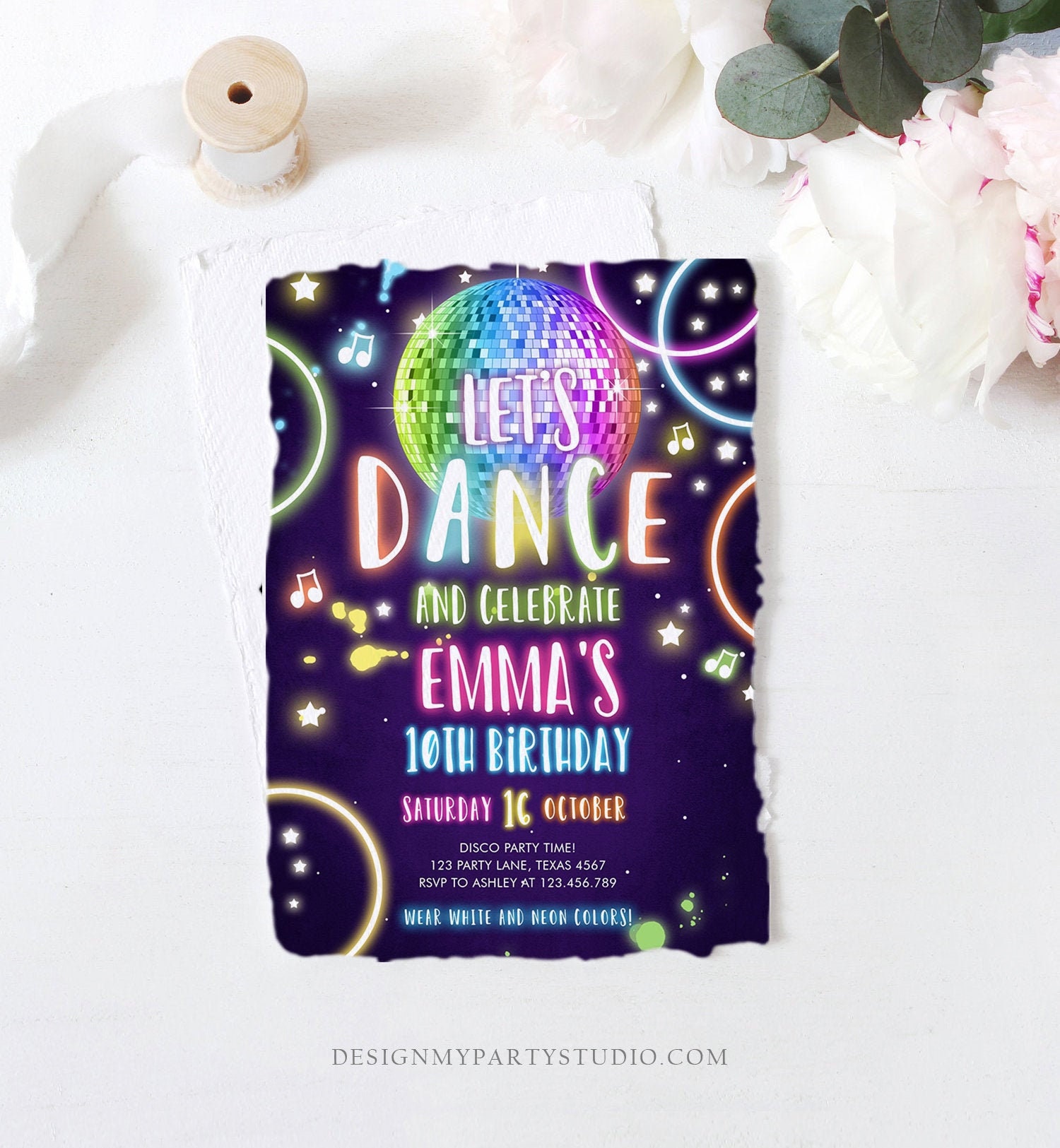 Editable Dance Party Birthday Invitation Disco Music Let's | Etsy