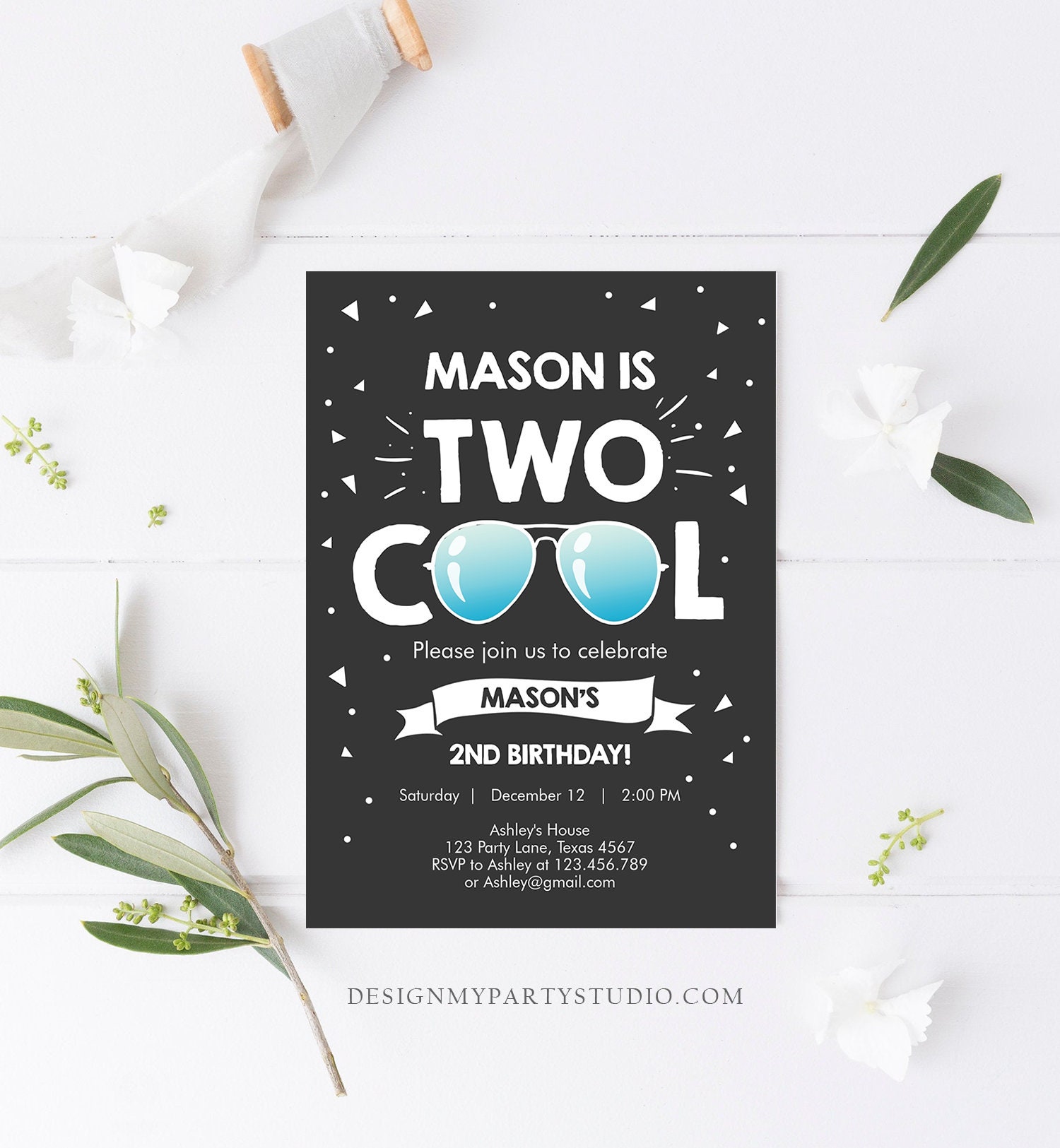 Editable Two Cool Birthday Invitation Boy Second Birthday - Etsy