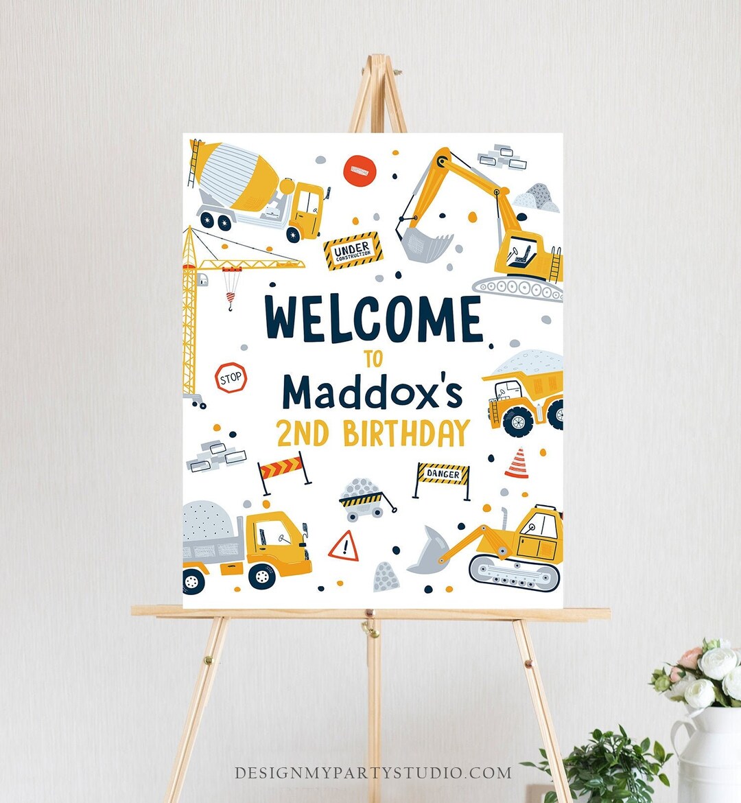 Editable Construction Birthday Welcome Sign Yellow Dump Truck ...