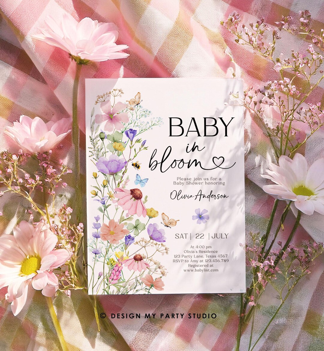Editable Baby in Bloom Invitation Wildflowers Baby Shower Spring ...