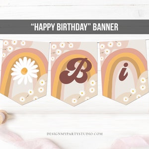 Happy Birthday Banner Daisy Birthday Banner Girl Groovy Party Decor ...