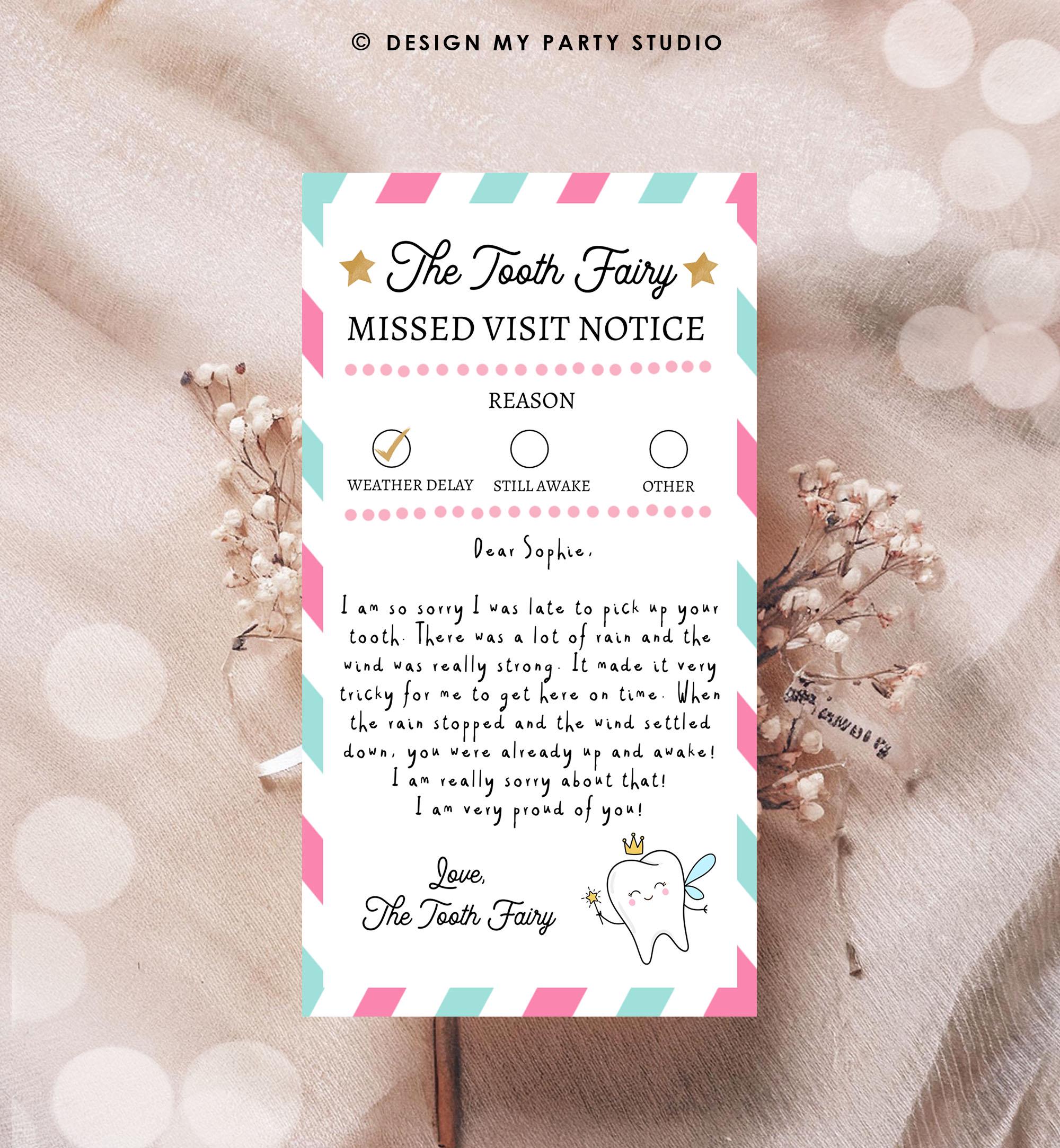 Editable Tooth Fairy Apology Note Official Fairy Note Missed Visit ...