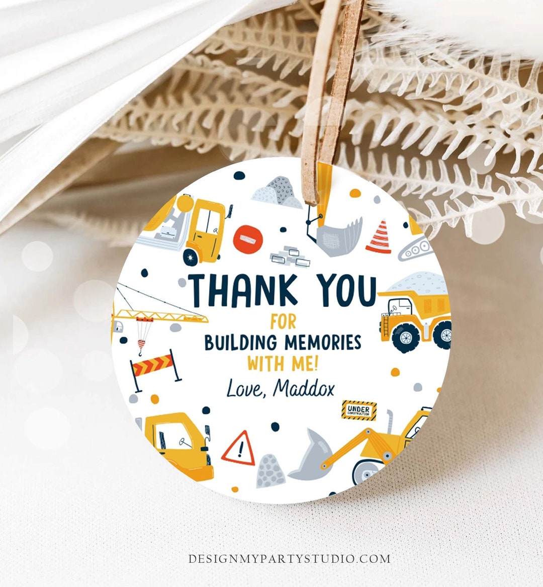 Editable Construction Thank You Tags Construction Birthday Favors ...