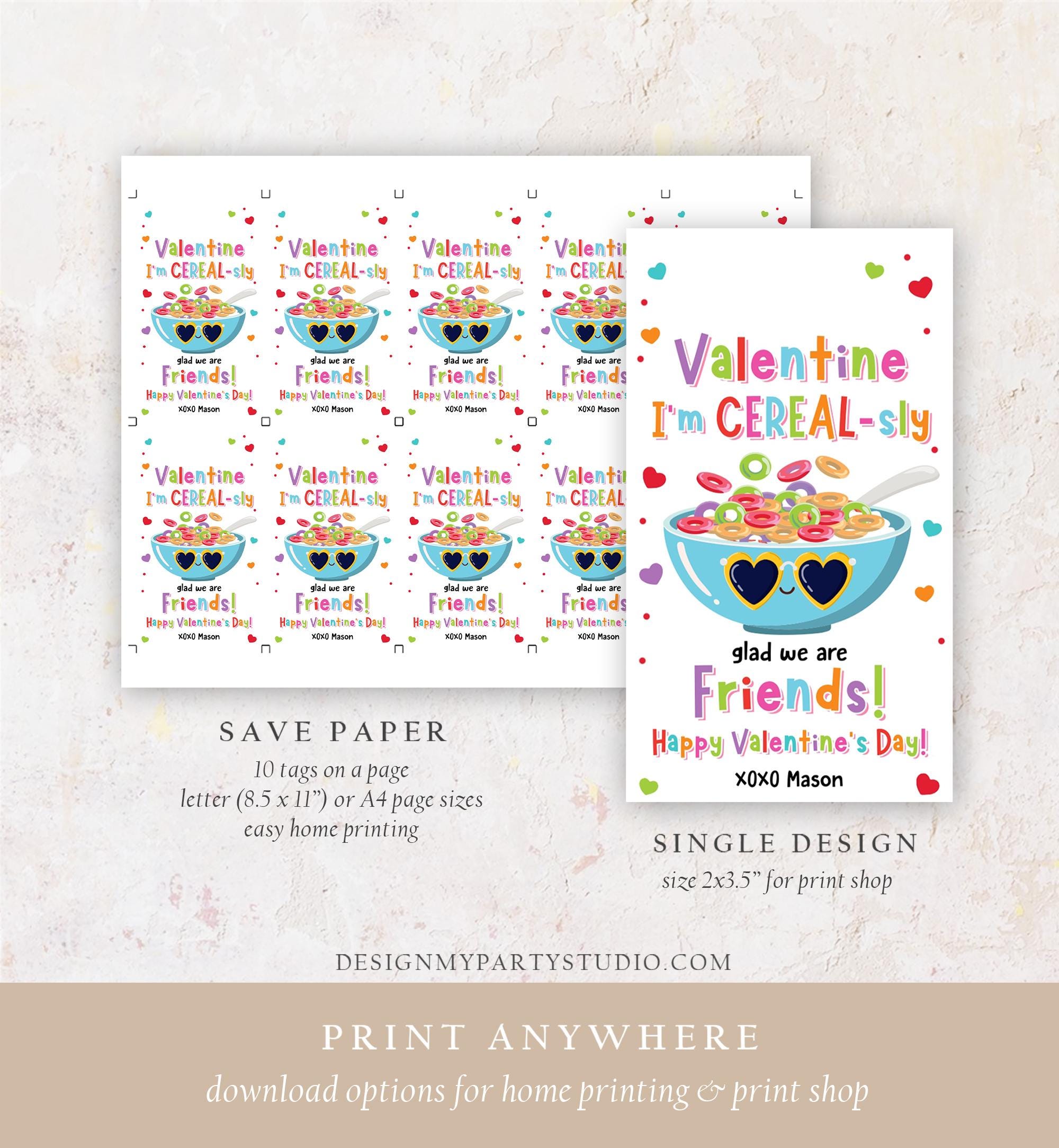 Editable I'm Cereal-sly Glad We Are Friends Valentines Day Gift Tag ...