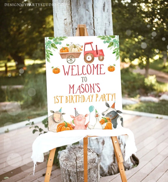 Editable Pumpkin Farm Birthday Welcome Sign Barnyard Birthday Farm ...