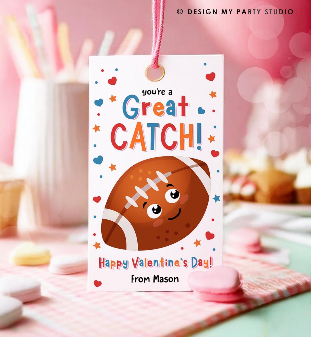 Editable You're a Great Catch Valentines Day Gift Tag Rugby American ...