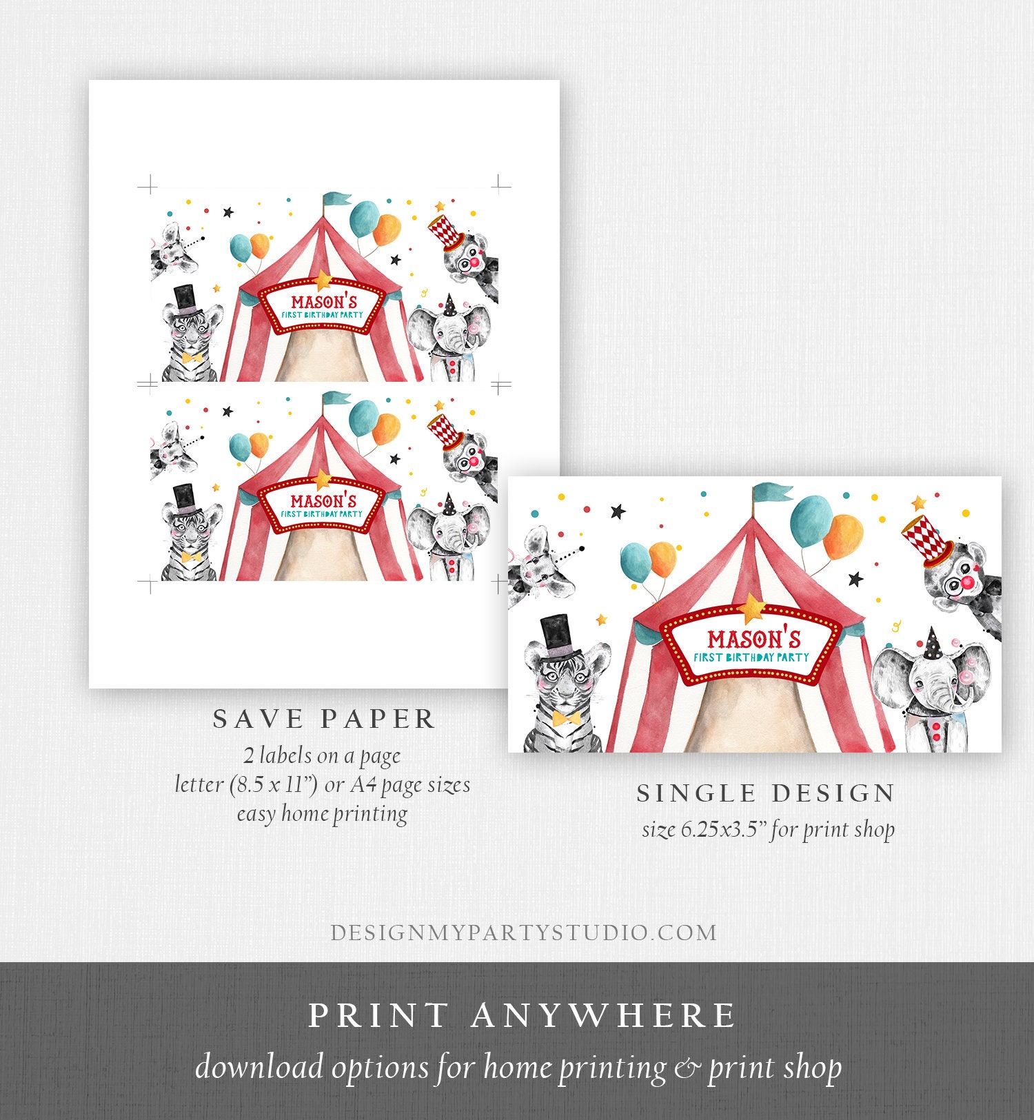 Editable Circus Gable Gift Box Label Carnival Favor Box Circus Birthday ...