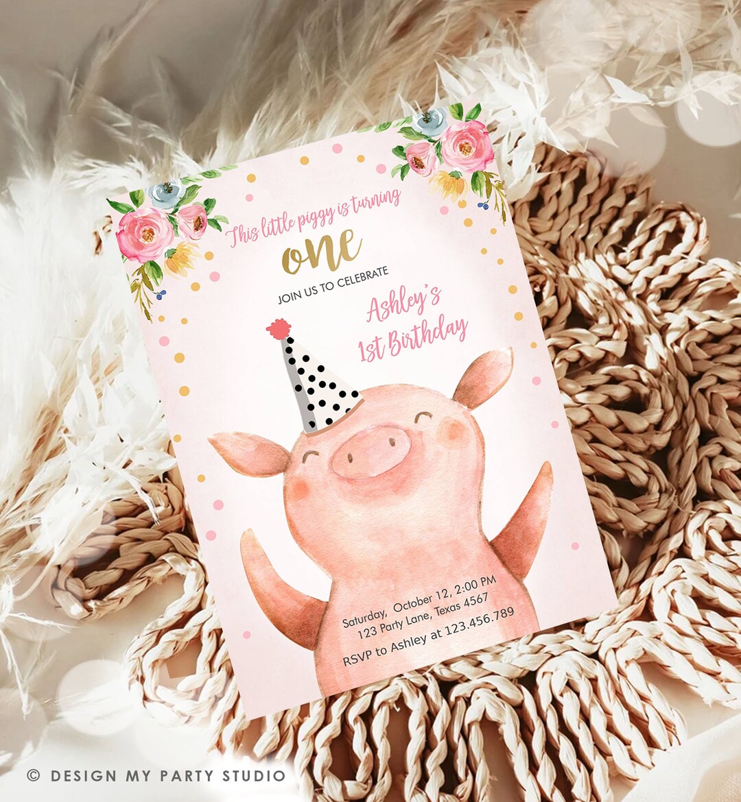 Editable Pig Birthday Invitation Girl Farm Animals Party Animals Pink ...