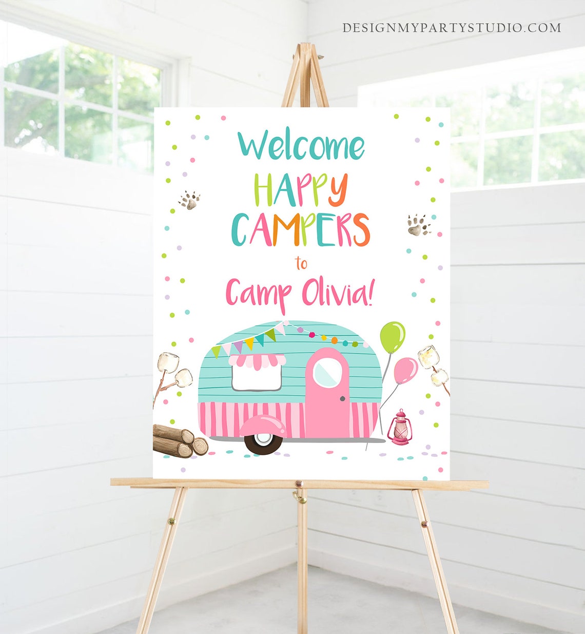 Editable Happy Camper Welcome Sign Camp Birthday Party Girl - Etsy