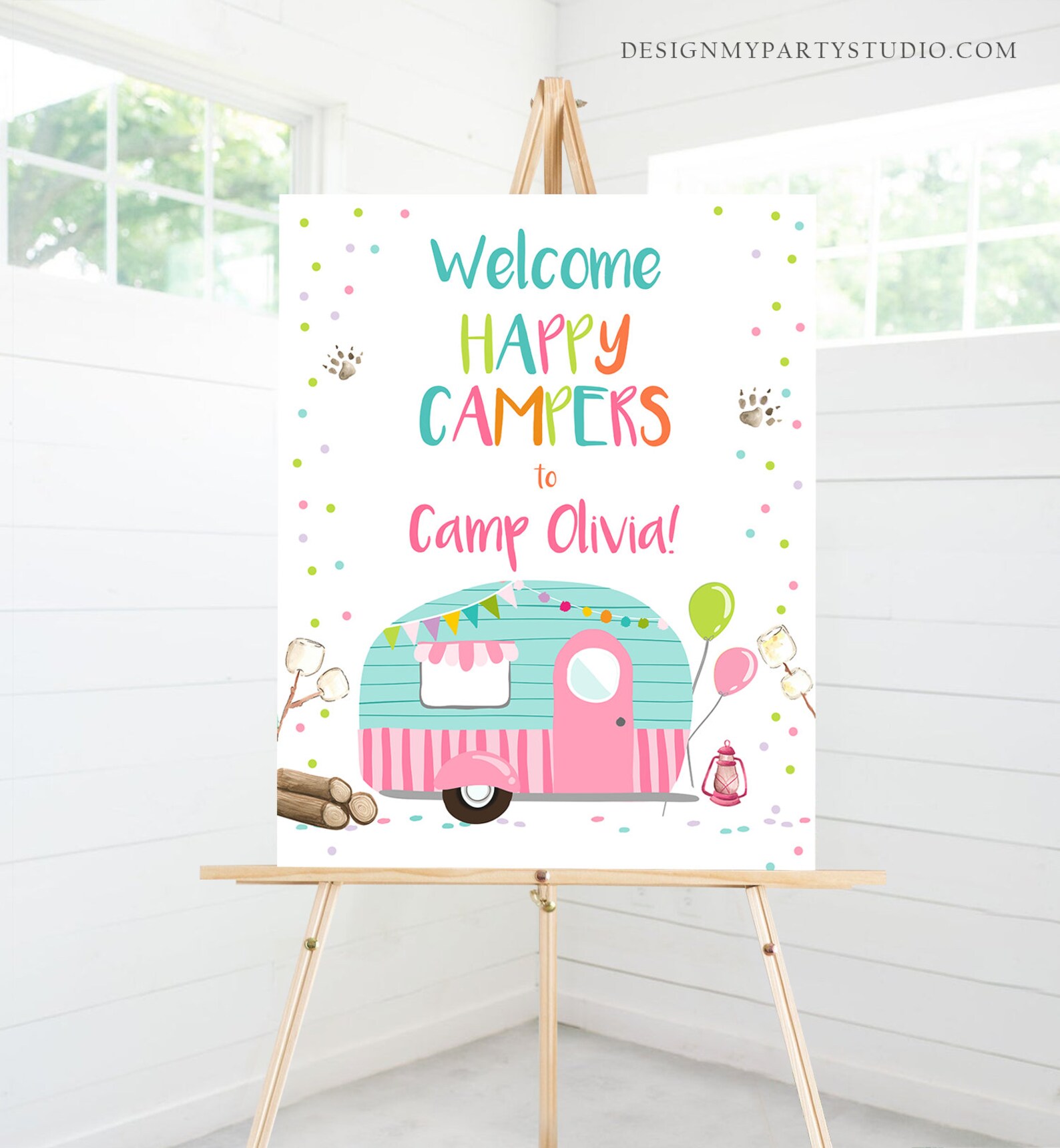 Editable Happy Camper Welcome Sign Camp Birthday Party Girl - Etsy