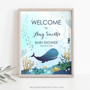 Editable Whale Welcome Sign Baby Shower Birthday Party Nautical Ocean ...