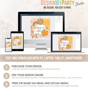 Editable Groovy Favor Tag Birthday Hippie Boho Retro Flower Power 70's ...