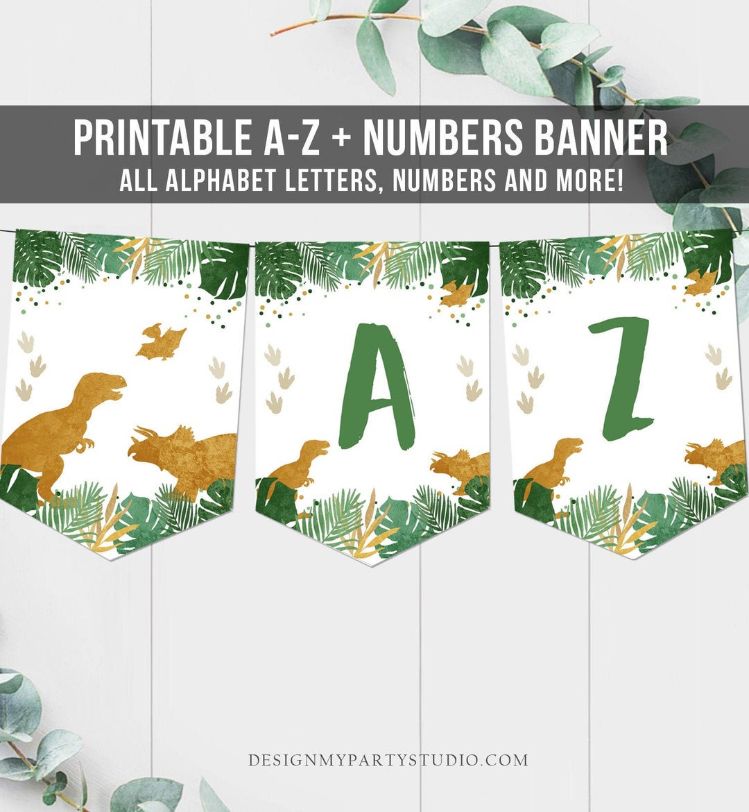 Dinosaur Birthday Banner A-Z Alphabet Numbers Banner First Happy ...