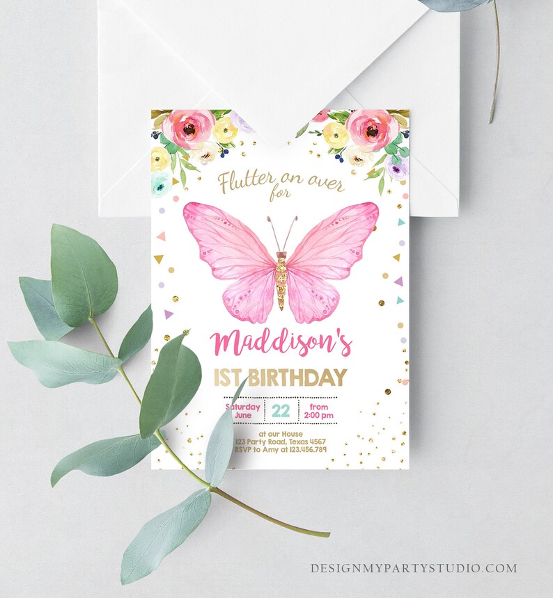 Editable Butterfly Birthday Invitation Butterfly Invitation | Etsy