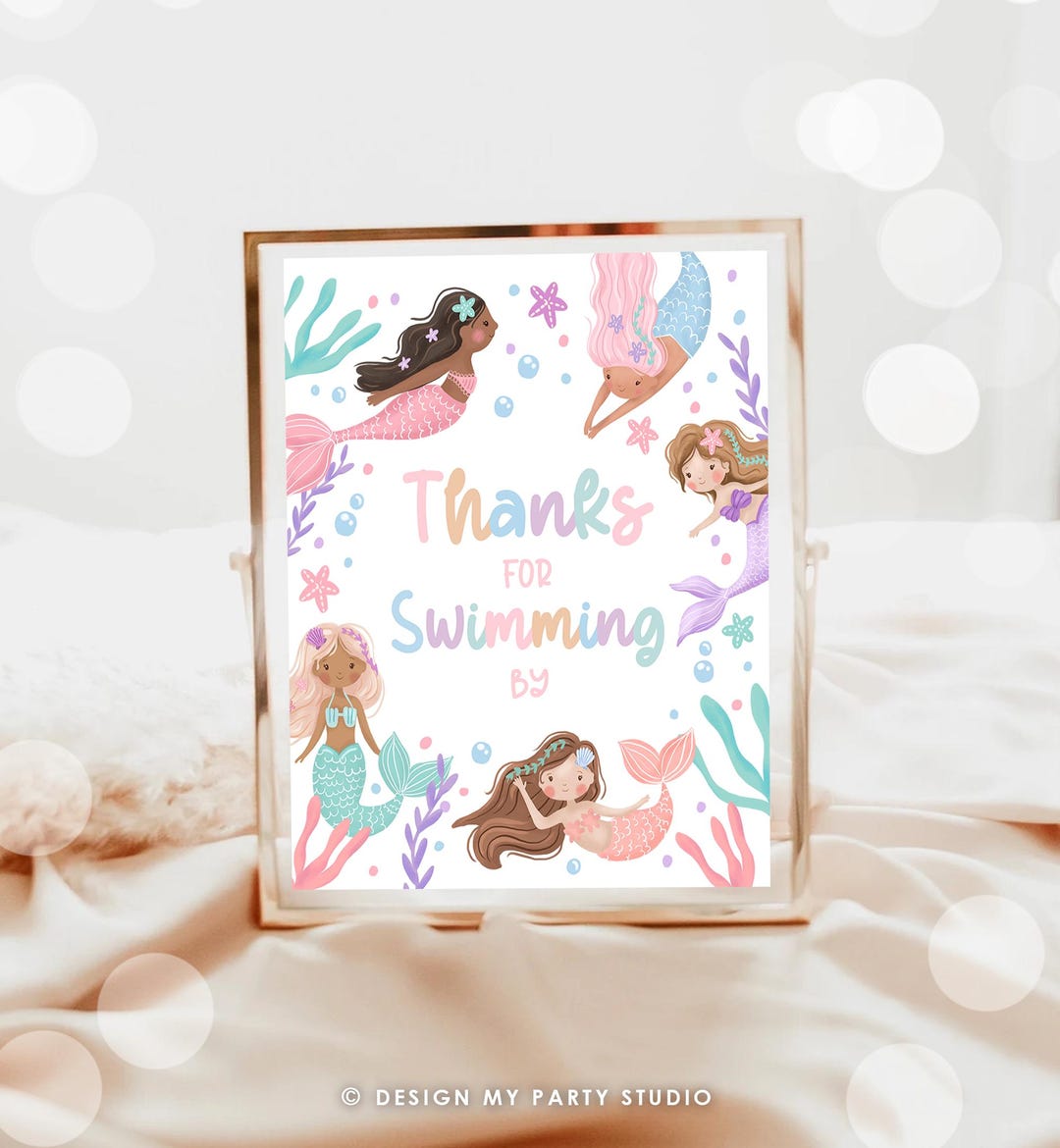 Thanks for Swimming by Sign Mermaid Birthday Sign Table Decor Mermaid ...