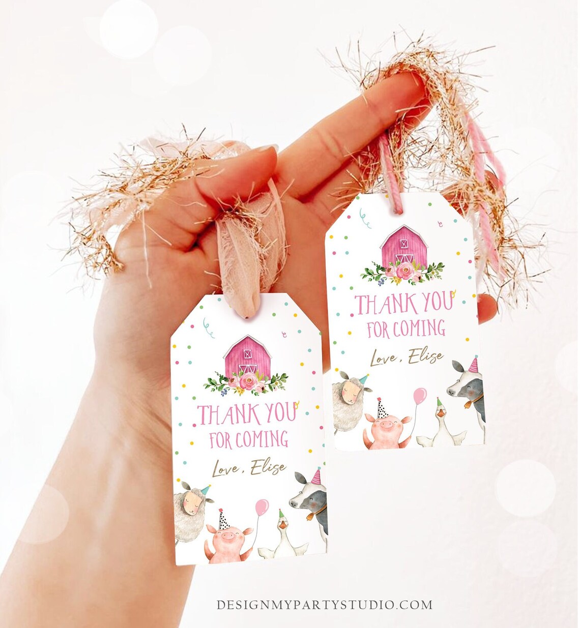 Editable Farm Favor Tags Tags Pink Farm Birthday Thank You - Etsy