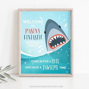 Editable Shark Welcome Sign Shark Birthday Sign Under the Sea ...