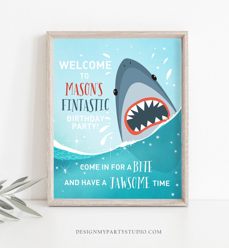 Editable Shark Welcome Sign Shark Birthday Sign Under the Sea ...