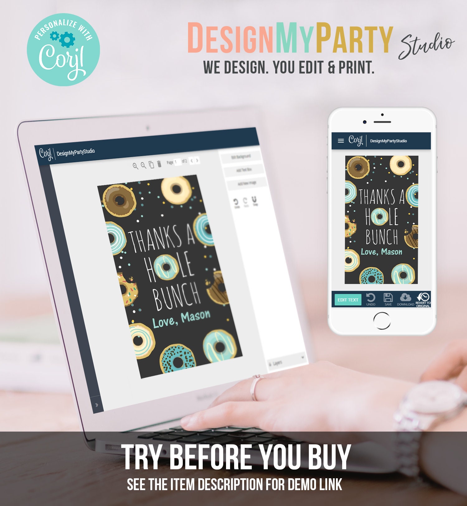 Editable Donut Favor Tags Tags Donut Birthday Donut Thank You | Etsy