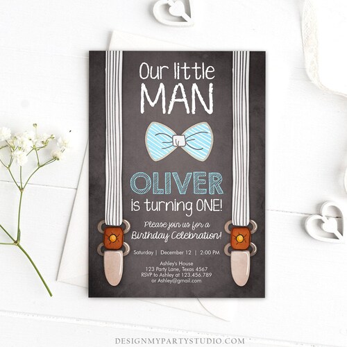 Little Man 1st Birthday Party Invitation Editable Template - Etsy