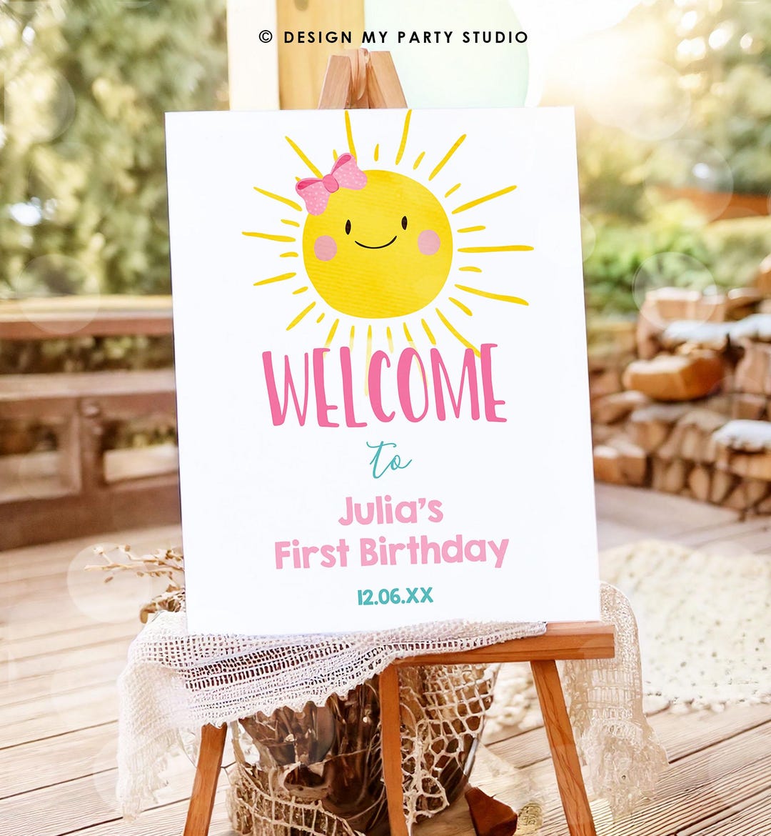 Editable Sunshine Welcome Sign Little Sunshine Birthday Party Pink Girl ...