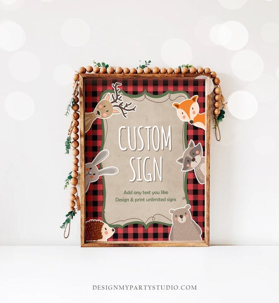 Editable Custom Sign Woodland Lumberjack Sign Birthday Party Animals ...