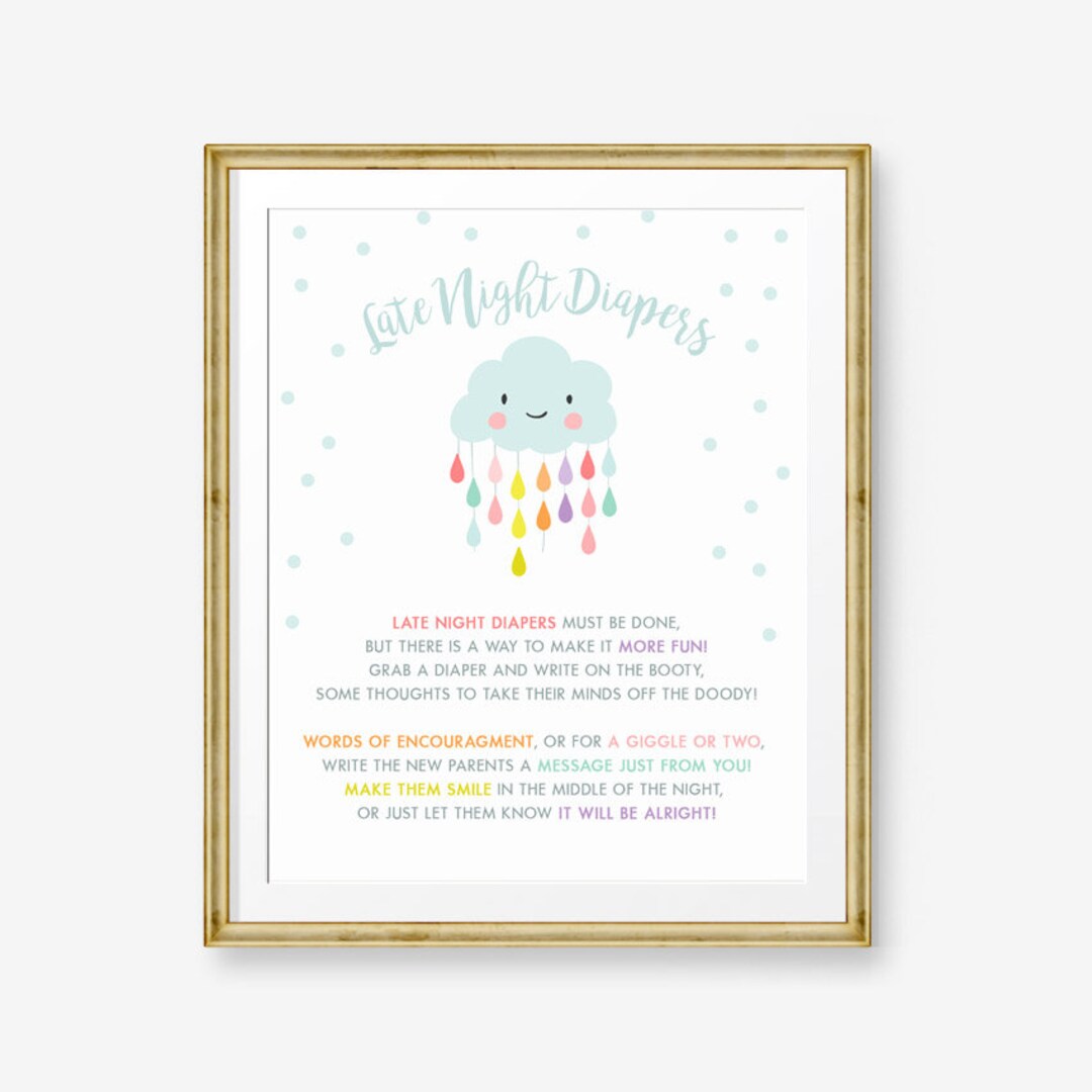 Late Night Diapers Baby Shower Sign Baby Shower Activity Rain Cloud ...