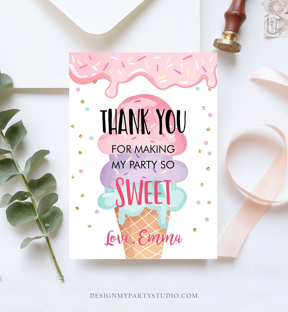 Editable Ice Cream Thank You Card Ice Cream Birthday Thank You - Etsy