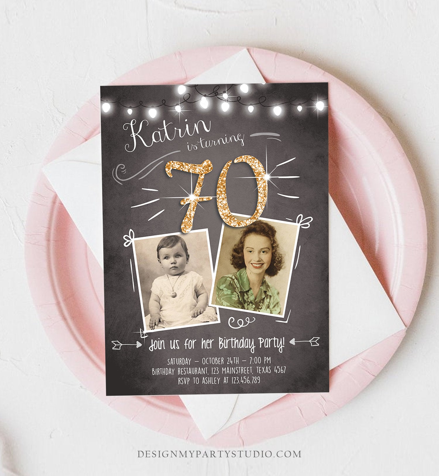 Editable 70th Birthday Invitation ANY AGE Chalkboard Rustic | Etsy