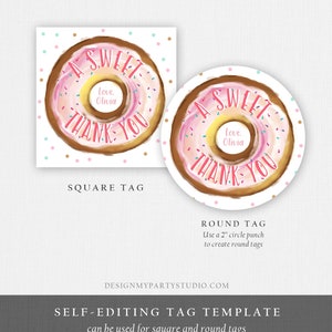 Editable Donut Favor Tags Donut Birthday A Sweet Thank You Donut Tag ...