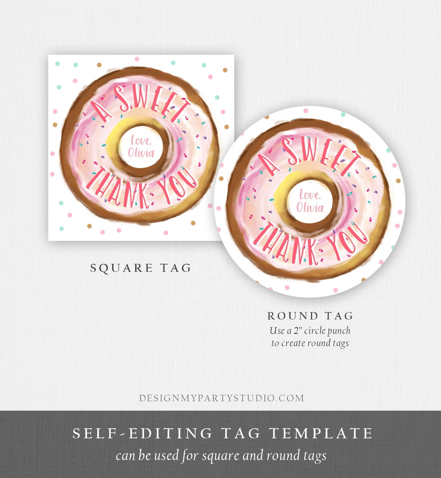 Editable Donut Favor Tags Donut Birthday A Sweet Thank You - Etsy