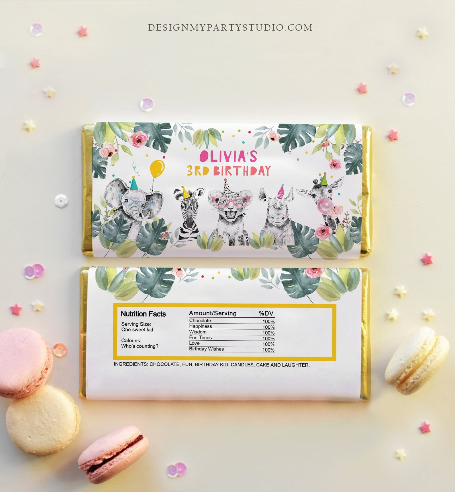 Editable Candy Bar Wrapper Party Animals Birthday Chocolate - Etsy