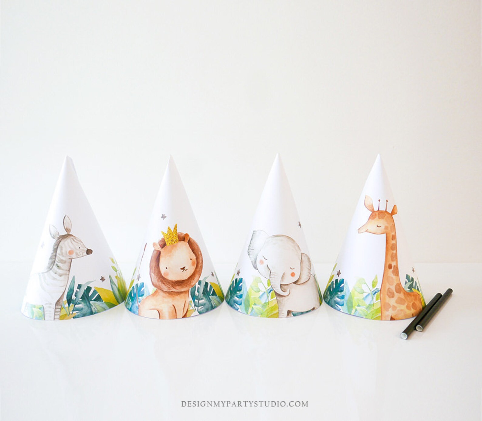 Printable Party Hats Party Animals Birthday Party Birthday - Etsy
