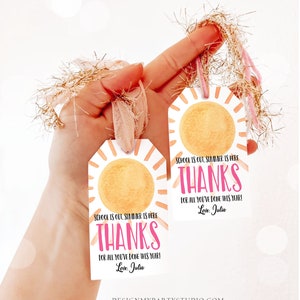 Editable Teacher Appreciation Gift Tags Sunshine Thank You Tag Schools ...