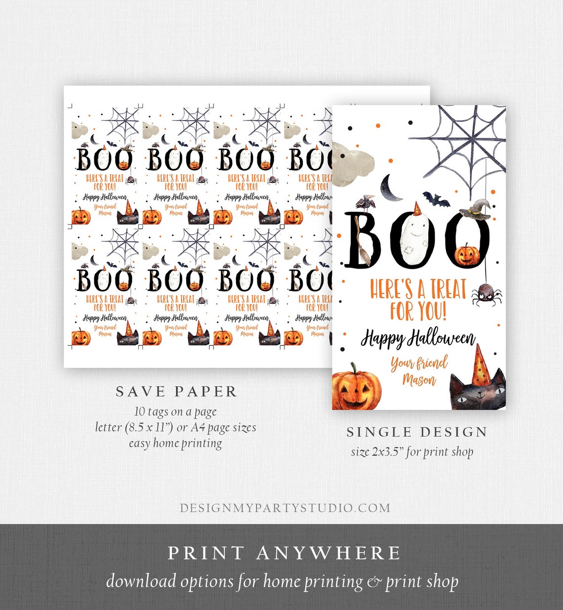 Editable Halloween Favor Tags Boo Gift Tags Costume Party - Etsy