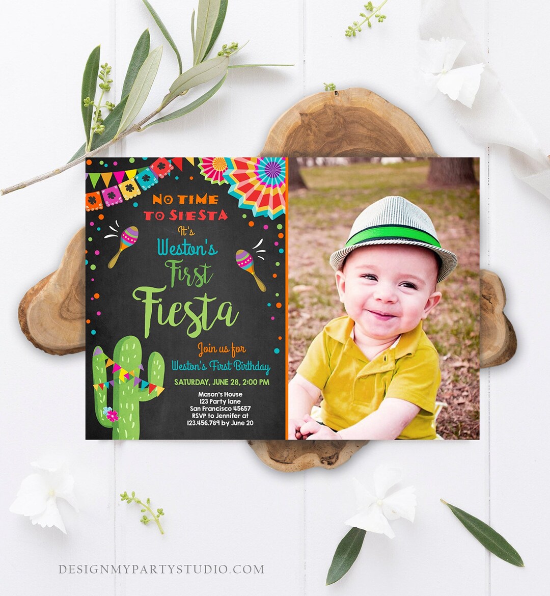 Editable First Fiesta Birthday Invitation Let's Fiesta No Time to ...