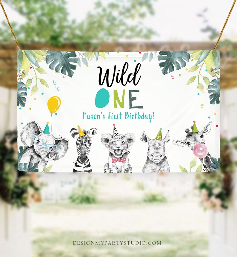 Editable Party Animals Birthday Backdrop Banner Safari Animals - Etsy
