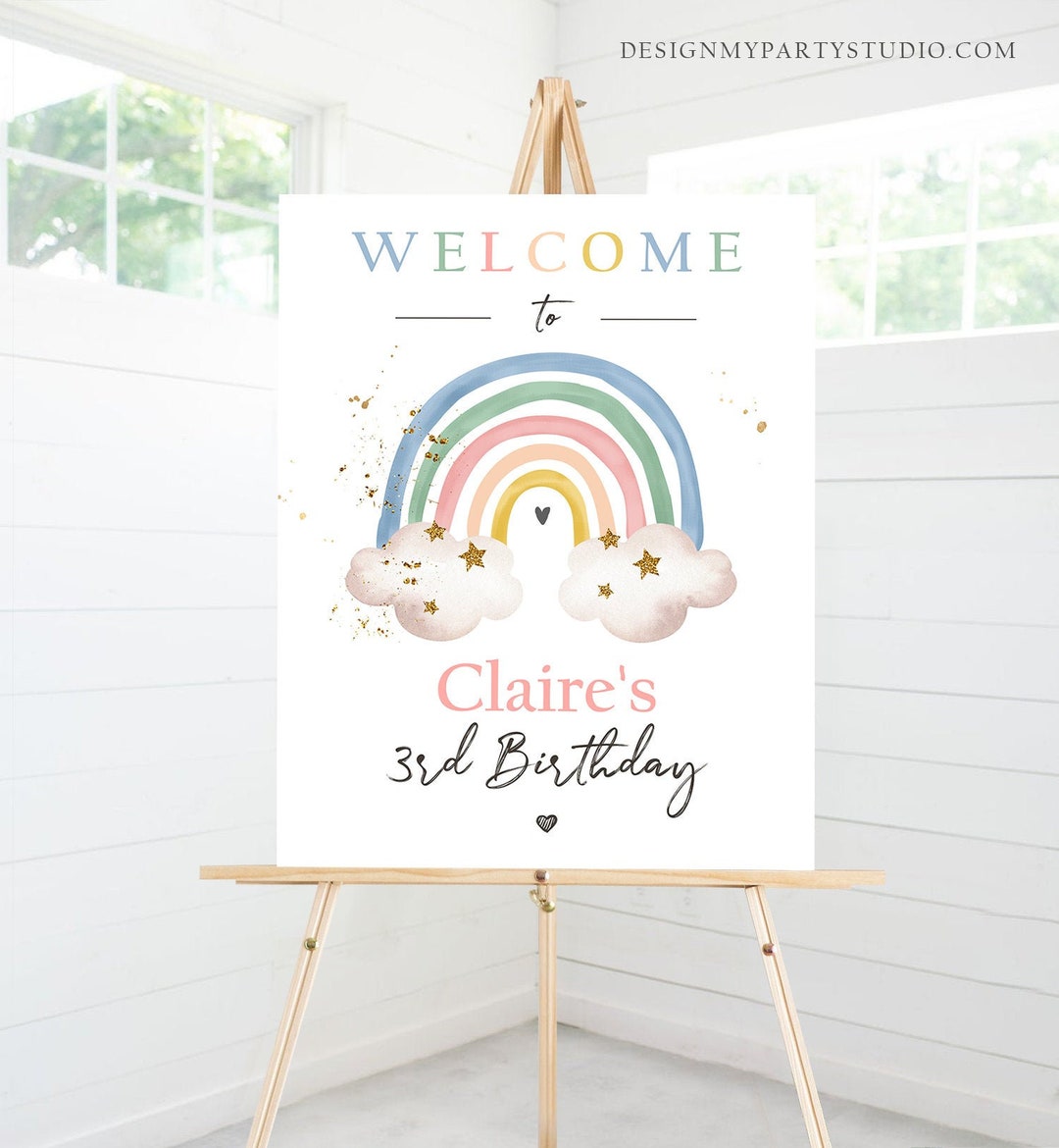 Editable Rainbow Welcome Sign Rainbow Birthday Modern Earth - Etsy